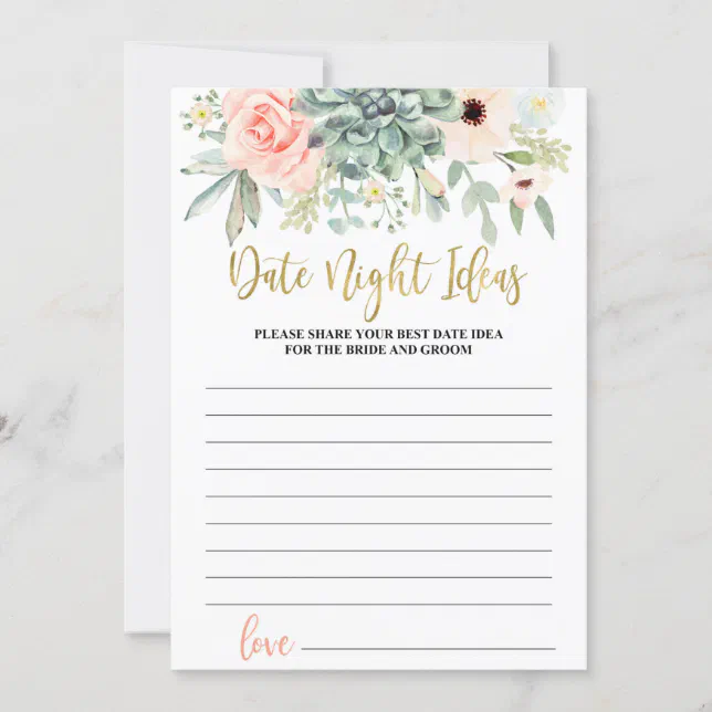 Date night ideas bridal shower game invitation | Zazzle
