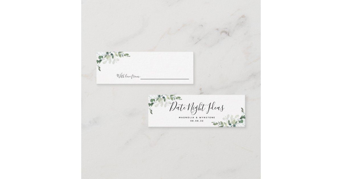 Date Night Ideas Eucalyptus Bridal Shower Wedding Calling Card | Zazzle