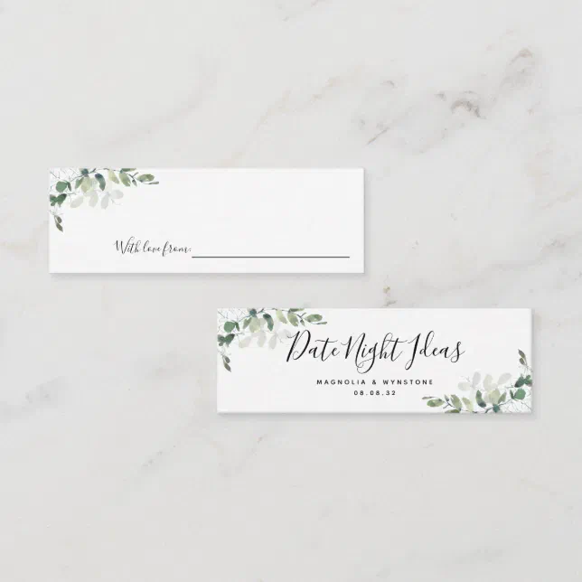 Date Night Ideas Eucalyptus Bridal Shower Wedding Calling Card | Zazzle