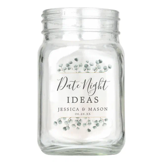 Date Night Jar Bridal Shower Wedding Gift Greenery | Zazzle
