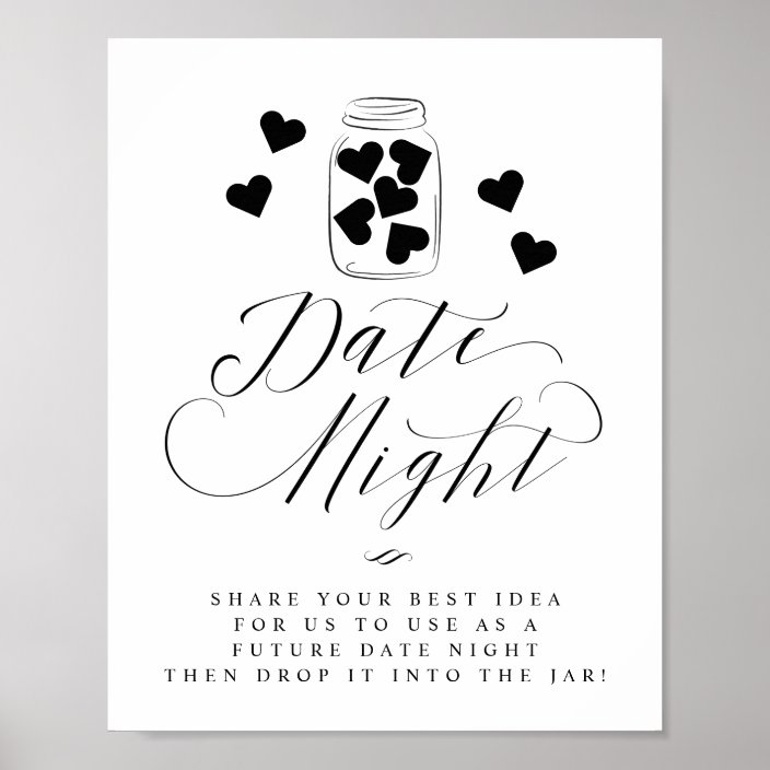 Date Night Mason Jar Hearts Script Wedding Sign | Zazzle
