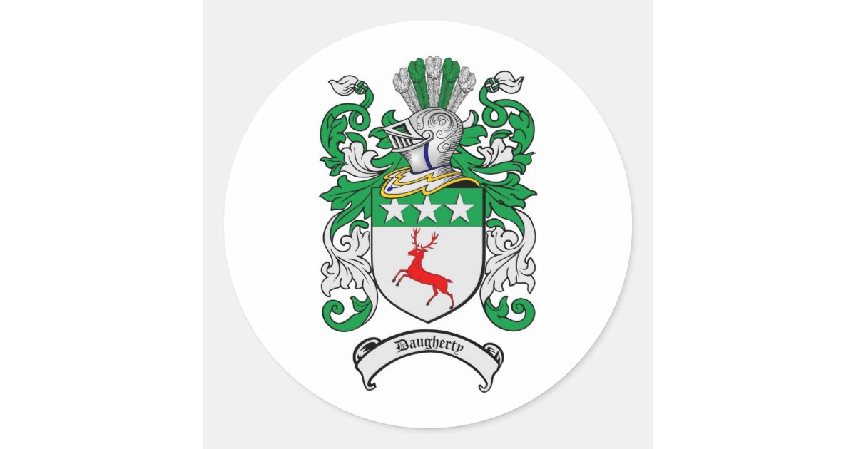 DAUGHERTY FAMILY CREST - DAUGHERTY COAT OF ARMS CLASSIC ROUND STICKER ...