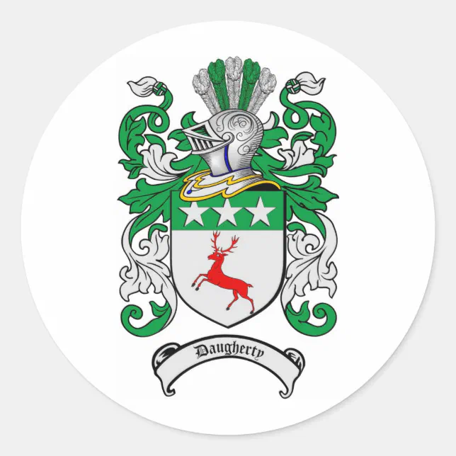 DAUGHERTY FAMILY CREST - DAUGHERTY COAT OF ARMS CLASSIC ROUND STICKER ...