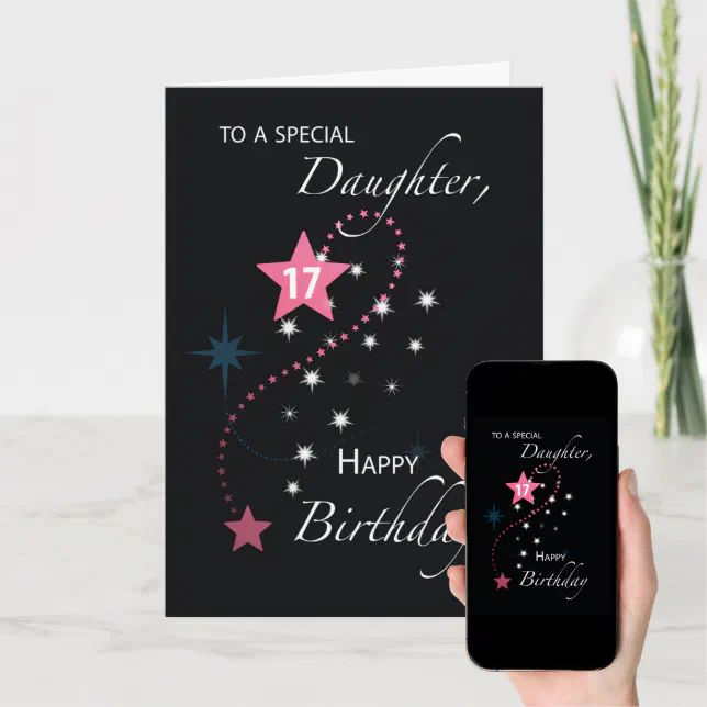 Daughter 17th Birthday Star Inspirational Pink Card | Zazzle