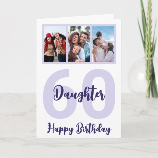 Daughter 60th Birthday Purple Script Photo Collage Card | Zazzle