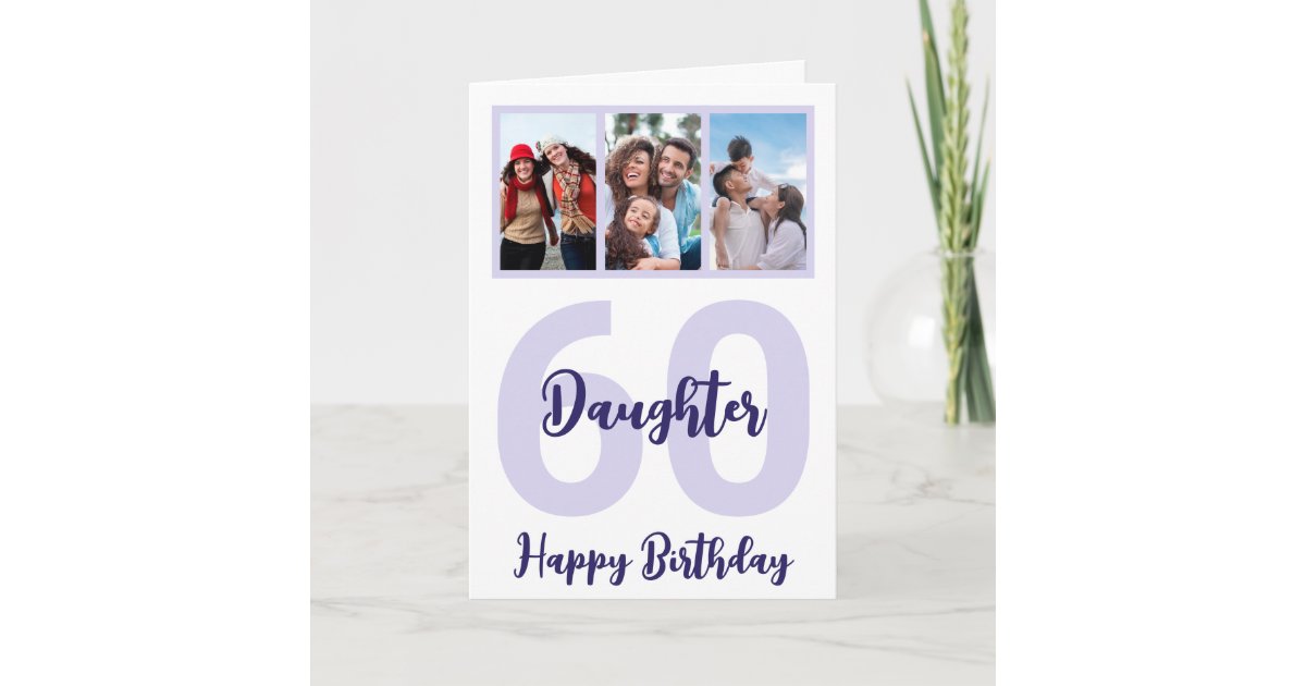 Daughter 60th Birthday Purple Script Photo Collage Card | Zazzle