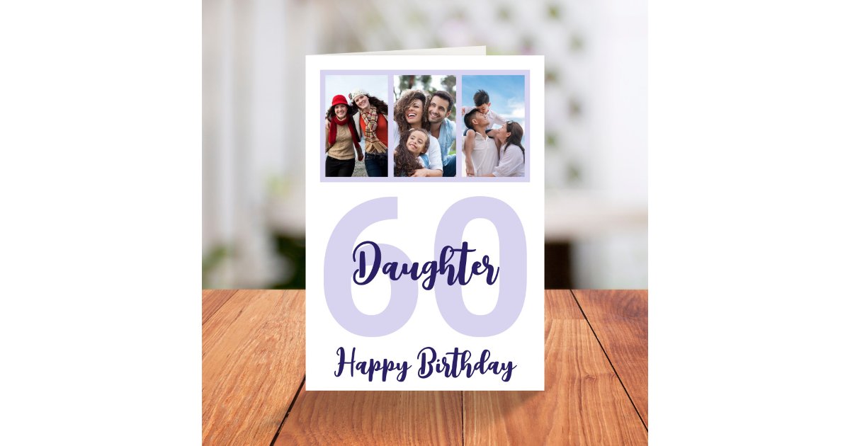 Daughter 60th Birthday Purple Script Photo Collage Card | Zazzle