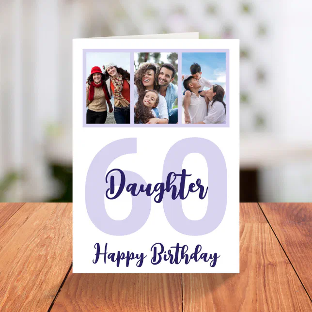 Daughter 60th Birthday Purple Script Photo Collage Card | Zazzle
