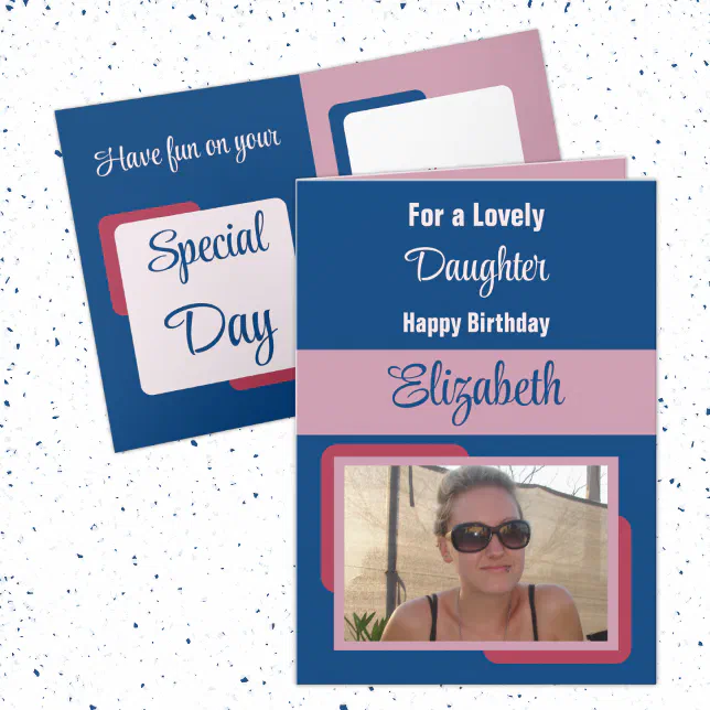 Daughter add name photo blue pink birthday card | Zazzle