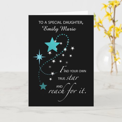 Daughter Customizable Name, Aqua Graduation Star Card | Zazzle