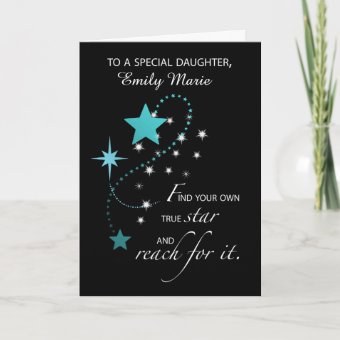 Daughter Customizable Name, Aqua Graduation Star Card | Zazzle