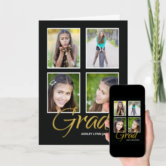 Daughter Graduation Four Photo Customizable Card | Zazzle