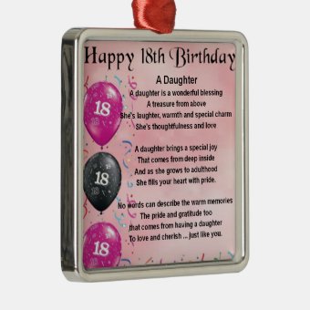 Daughter Poem - 18th Birthday Metal Ornament | Zazzle