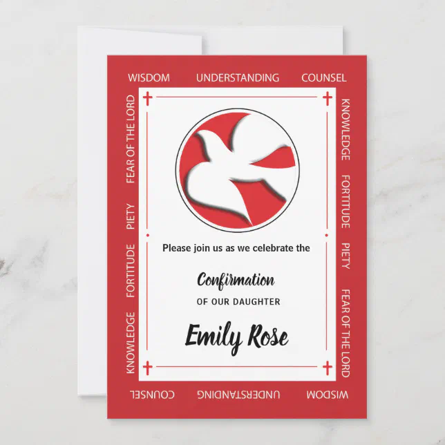 Daughter's Confirmation Red with Dove Invitation | Zazzle
