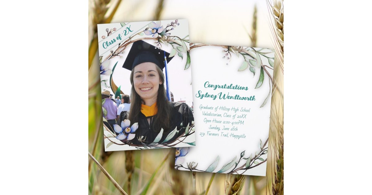 Daughters Graduation Nature Wreath Photo Card | Zazzle