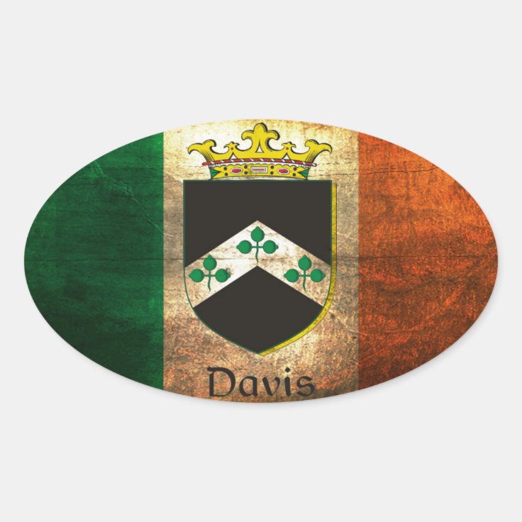 Davis Crest Irish Flag Oval Sticker | Zazzle