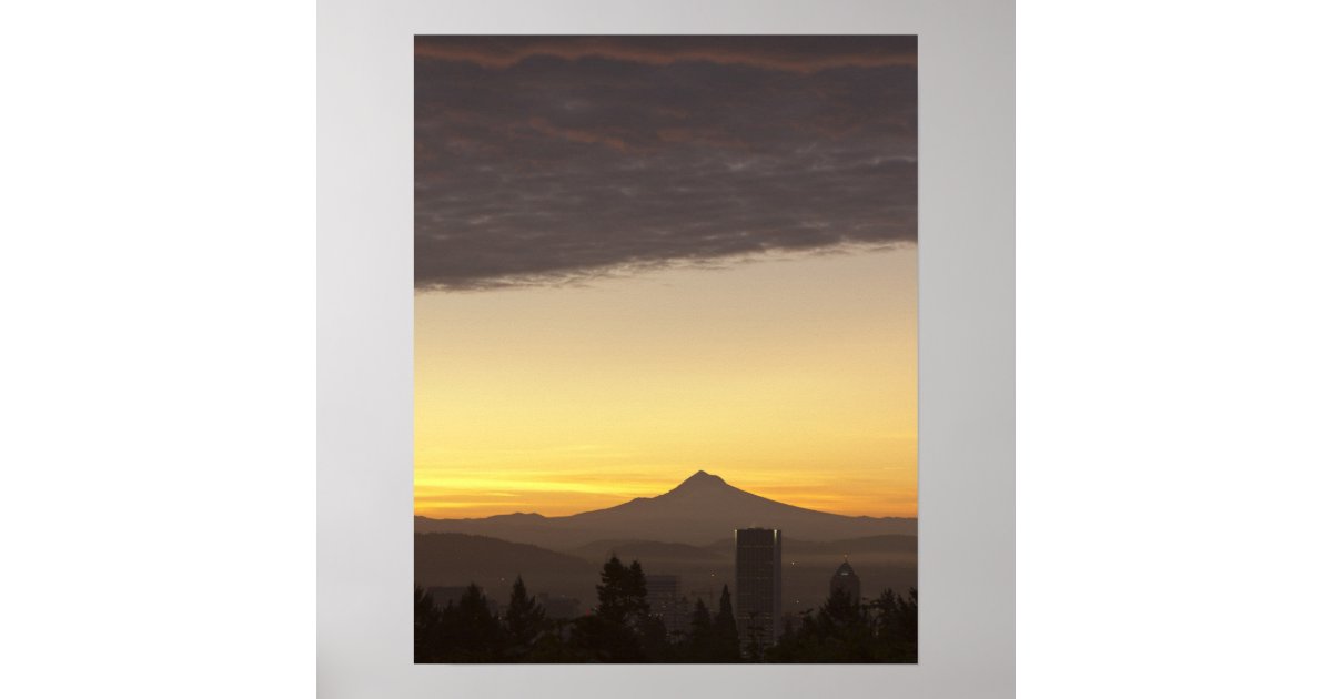 Dawn sky over Portland and Mt. Hood, Oregon Poster | Zazzle