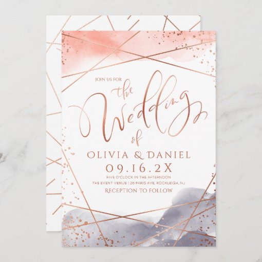 Dawn Watercolor Geometric calligraphy wedding Invitation | Zazzle