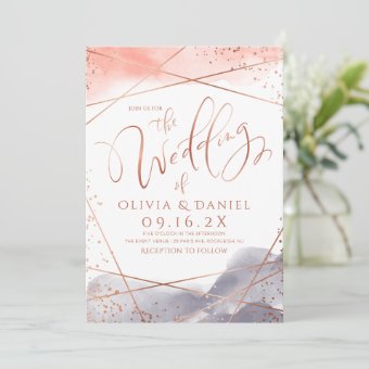 Dawn Watercolor Geometric calligraphy wedding Invitation | Zazzle