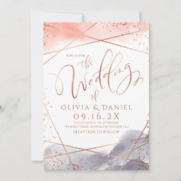 Dawn Watercolor Geometric calligraphy wedding Invitation | Zazzle