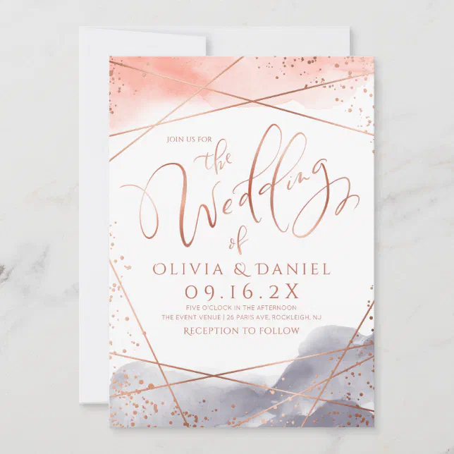 Dawn Watercolor Geometric calligraphy wedding Invitation | Zazzle