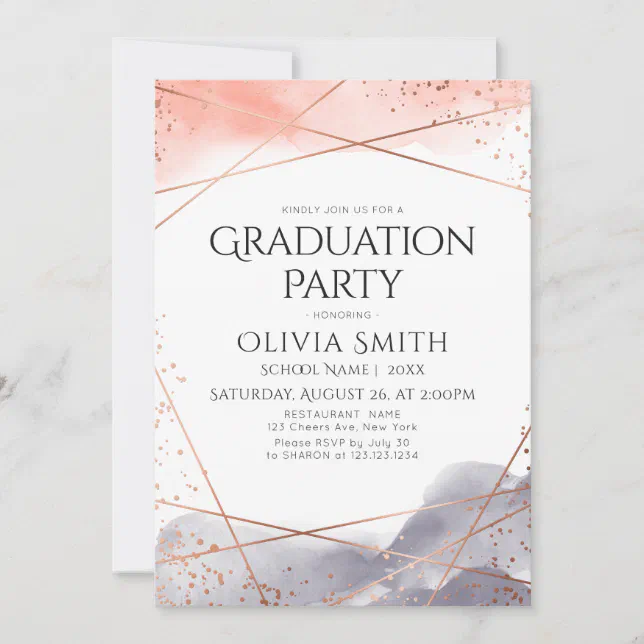 Dawn Watercolor Geometric Graduation Party Invitation | Zazzle