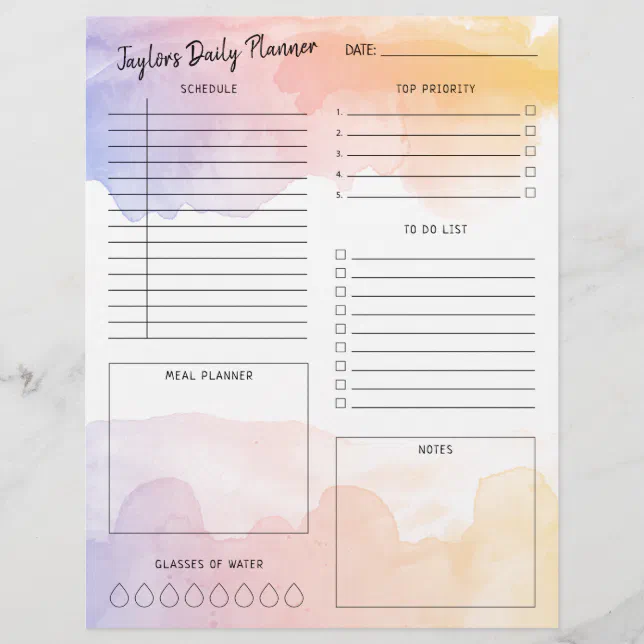 Dawn Watercolor Ombre Daily Planner Sheet | Zazzle