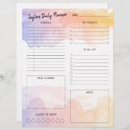 Dawn Watercolor Ombre Daily Planner Sheet | Zazzle
