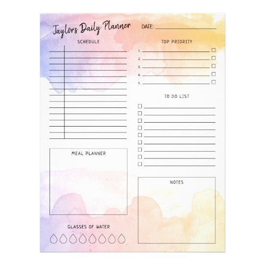 Dawn Watercolor Ombre Daily Planner Sheet | Zazzle.com