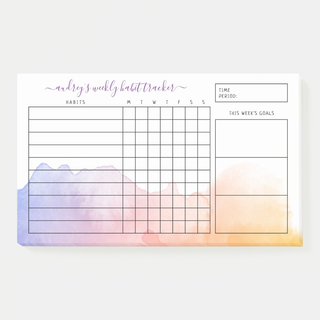Dawn Watercolor Wash Weekly Habit Tracker Post-it Notes | Zazzle