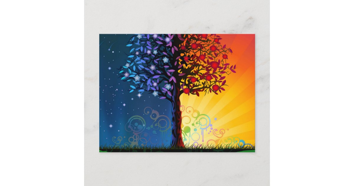 Day And Night Tree Postcard | Zazzle