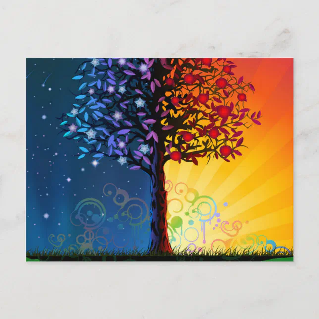 Day And Night Tree Postcard | Zazzle