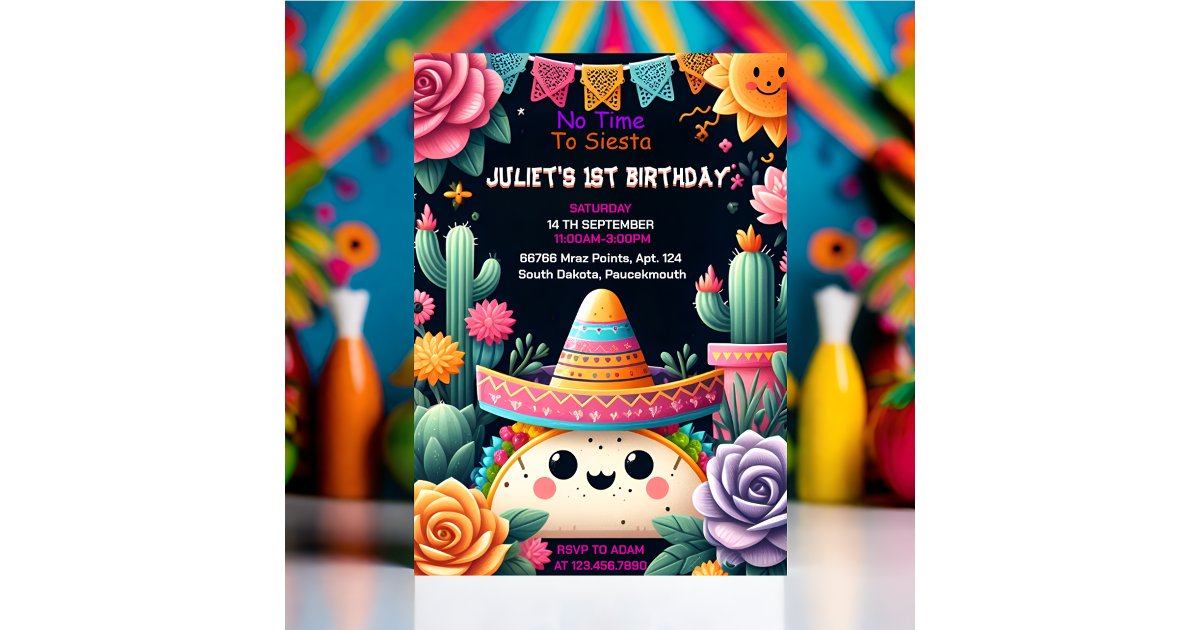 day cactus cute uno taco first fiesta 1st Birthday Invitation | Zazzle