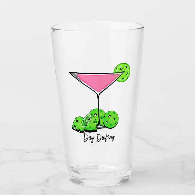 Day Dinking Cosmo Pink Cocktail, Pickleball Limes Glass | Zazzle