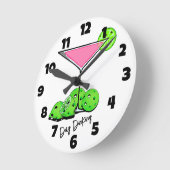 Day Dinking Cosmo Pink Cocktail, Pickleball Limes Round Clock | Zazzle