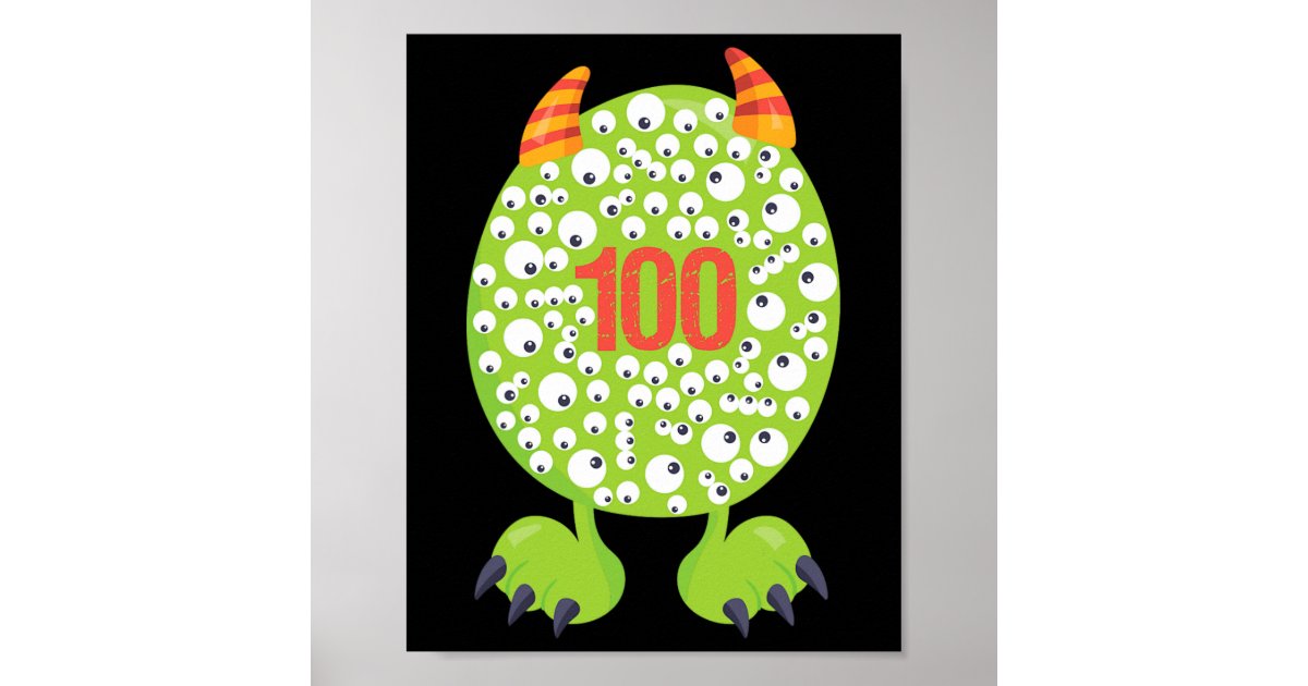 Day Of School Monster Happy 100 Days Kids Boy Poster | Zazzle