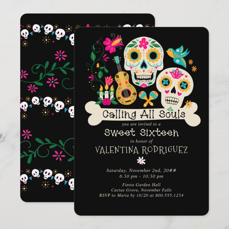 Day of the Dead Calling all Souls Sweet Sixteen Invitation | Zazzle