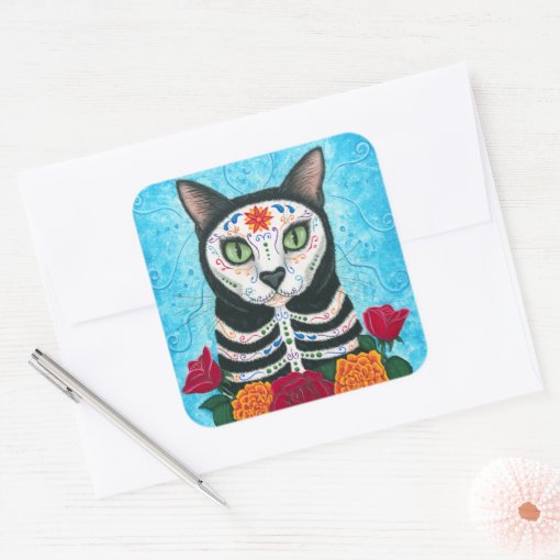Day of the Dead Cat Sugar Skull Art Sticker | Zazzle