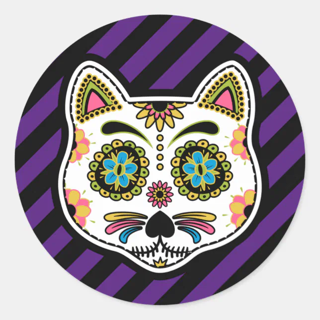 Day of the Dead Cats Sugar Skull Classic Round Sticker | Zazzle