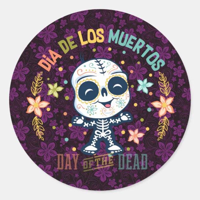 day of the dead classic round sticker | Zazzle