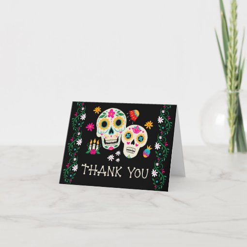 Day of the Dead Floral Sugar Skulls Thank You Card | Zazzle