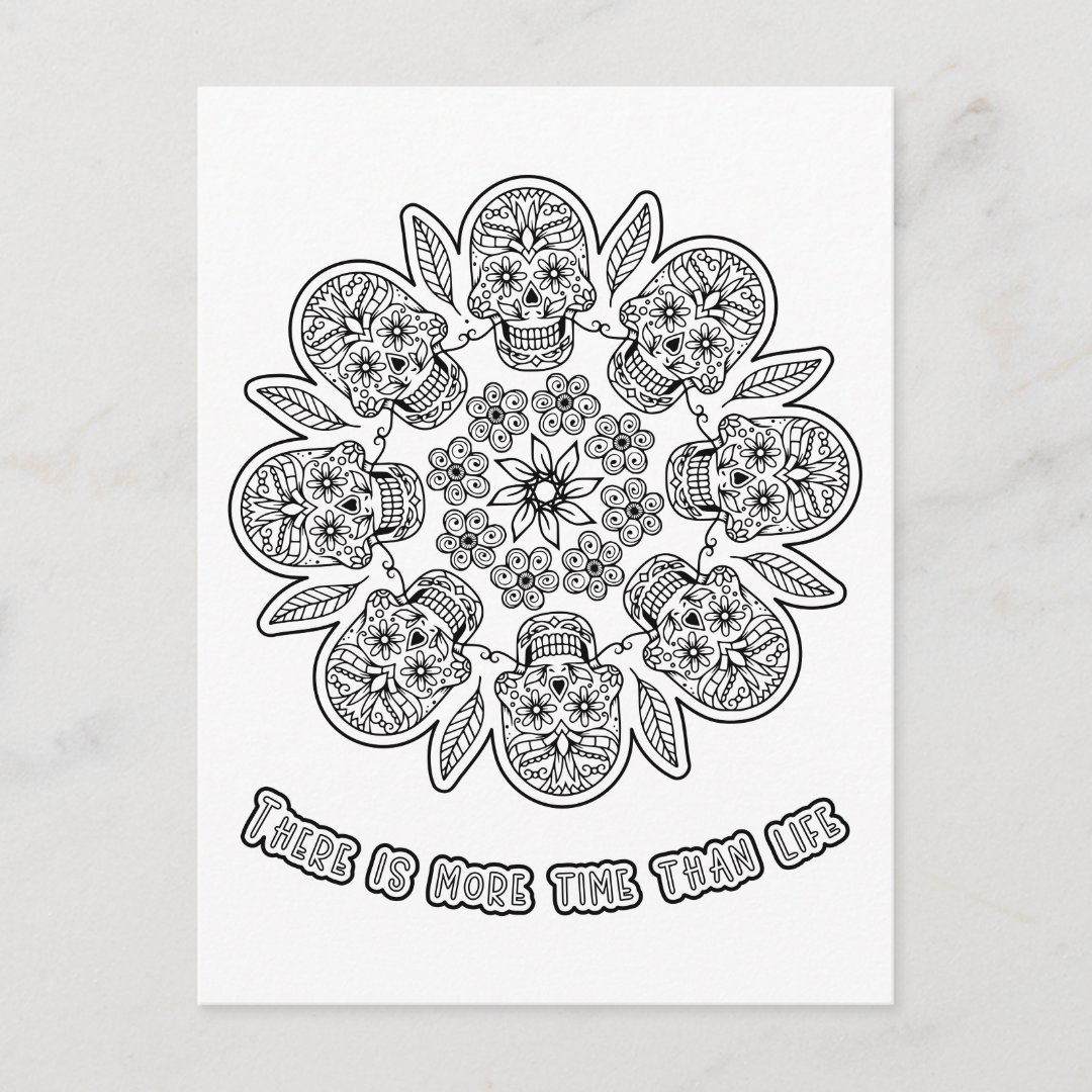 Day of the Dead Mandala Coloring Activity Postcard | Zazzle