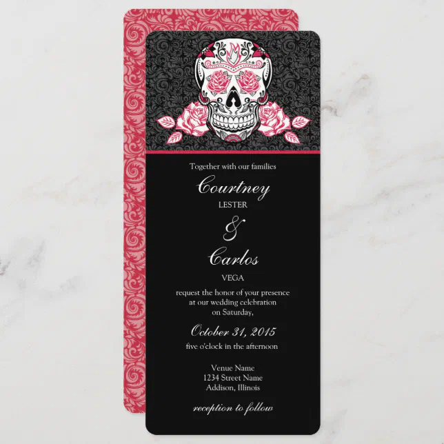Day of the Dead Red Sugar Skull Wedding Invitation | Zazzle