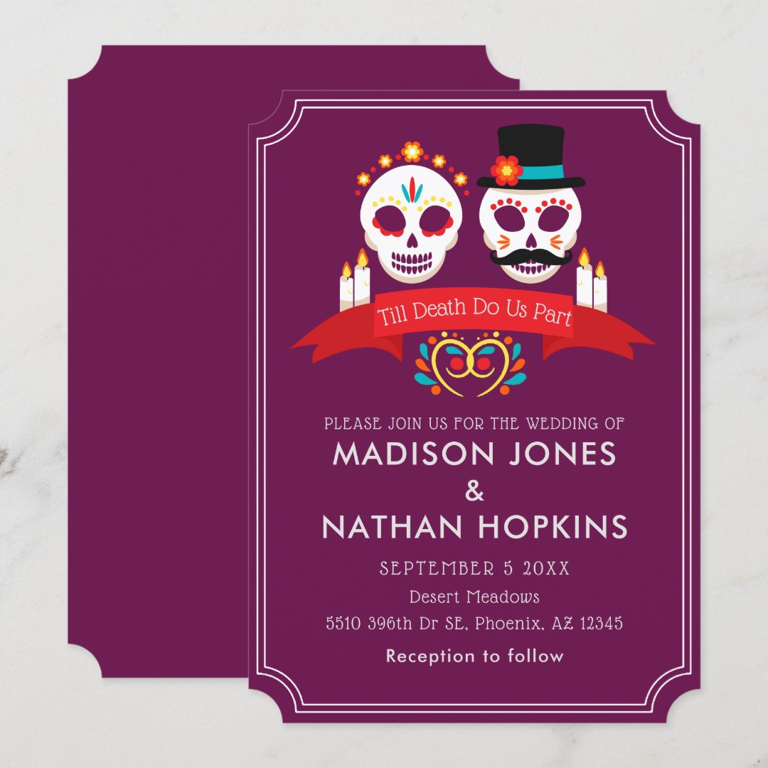 Day of the Dead Sugar Skull Gothic Magenta Wedding Invitation | Zazzle