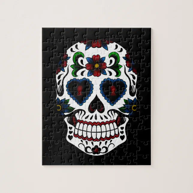 Day of the Dead Sugar Skull in Blue Jigsaw Puzzle | Zazzle