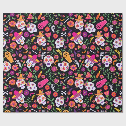 Day Of The Dead Sugar Skull Pattern Wrapping Paper | Zazzle