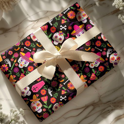 Day Of The Dead Sugar Skull Pattern Wrapping Paper | Zazzle