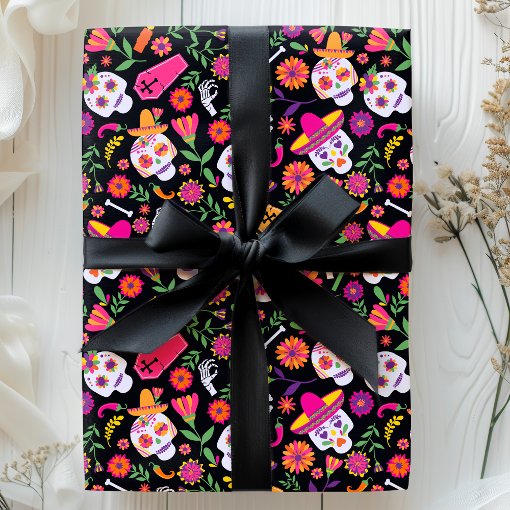 Day Of The Dead Sugar Skull Pattern Wrapping Paper | Zazzle