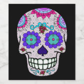 Day of the Dead Sugar Skull Purple Flowers Wine Label | Zazzle