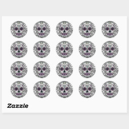 Day of the Dead Sugar Skull - Swirly Multi Color Classic Round Sticker ...